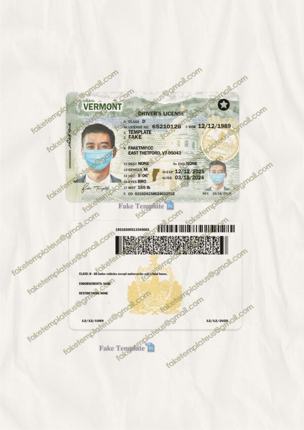 Vermont Driving License Template New V2 - 1200 DPI