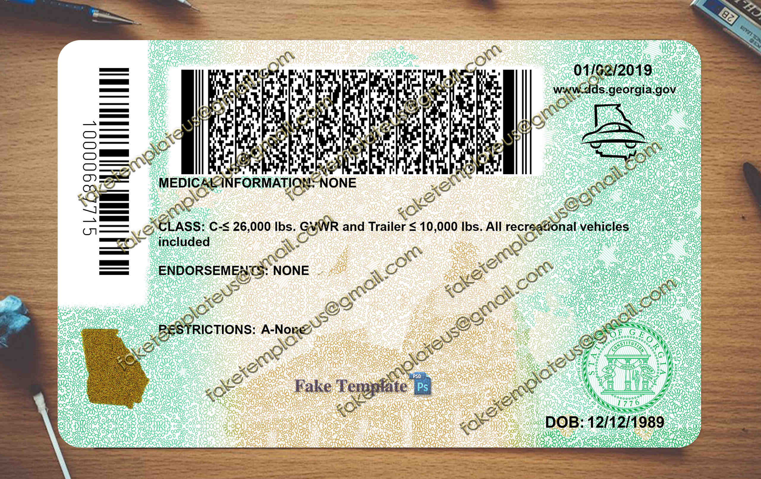 GA Drivers License Template New V3 1200 DPI - High quality