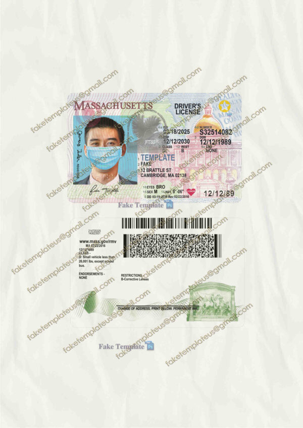 Massachusetts Driver License Template New V3 1200 DPI