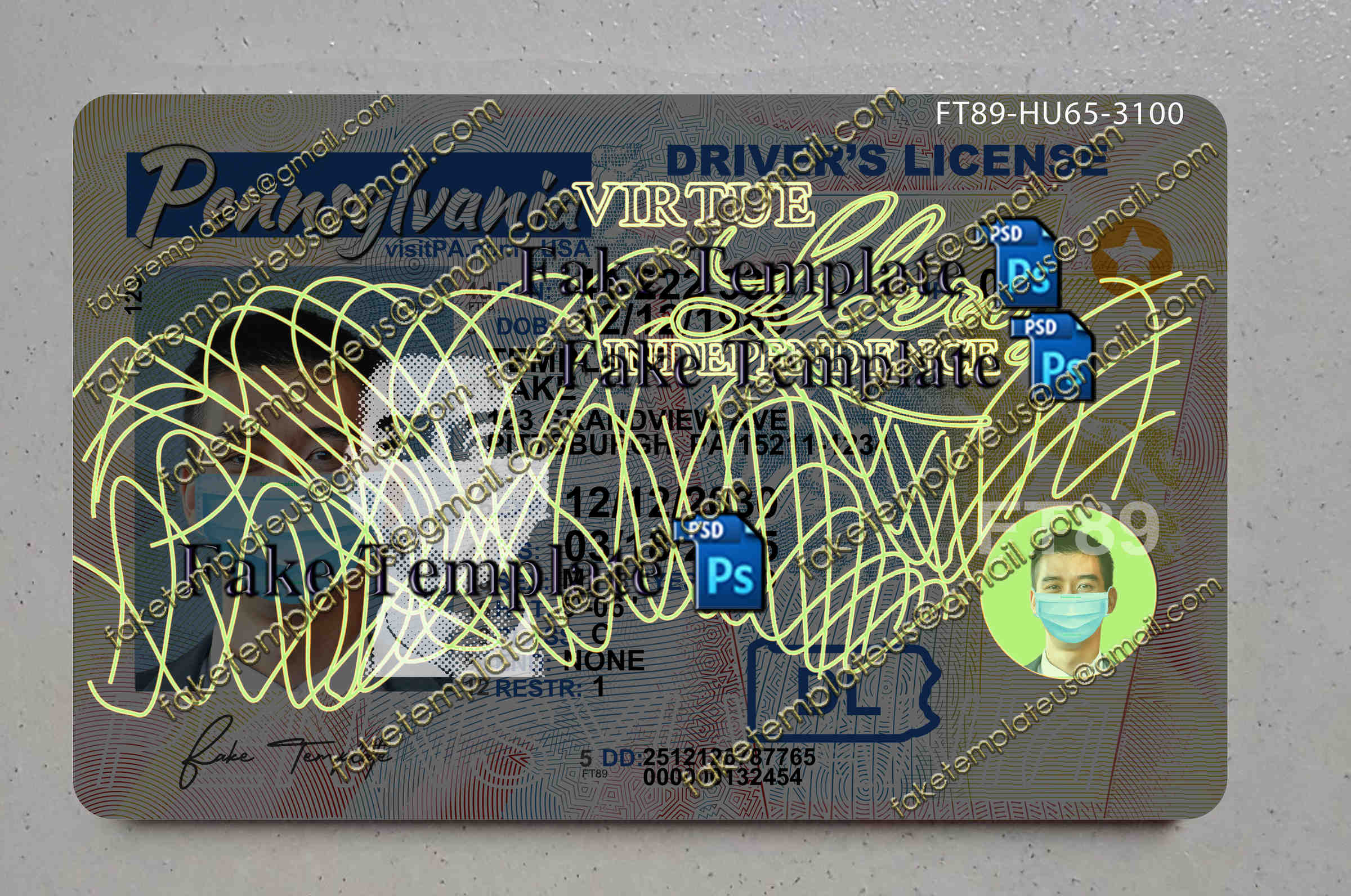 Fake Pennsylvania Drivers License PSD Template 2400 DPI (2025)