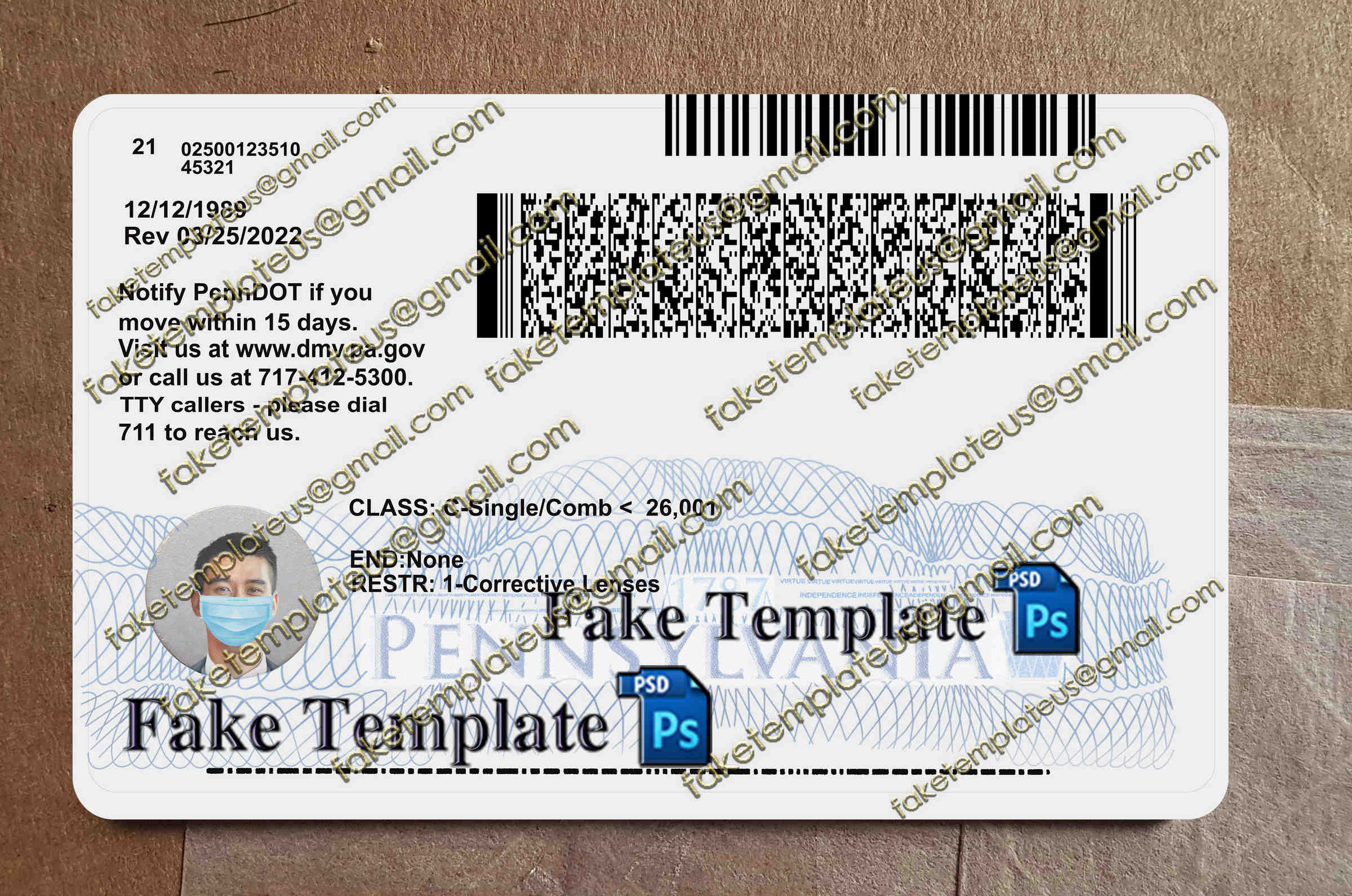 Fake Pennsylvania Drivers License PSD Template 2400 DPI (2025)